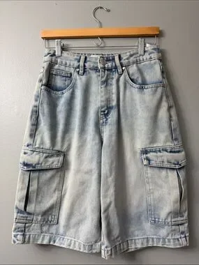 Shorts | Rise Supply Co Acid Wash Cargo Dad Jorts In A Light Blue Denim ...